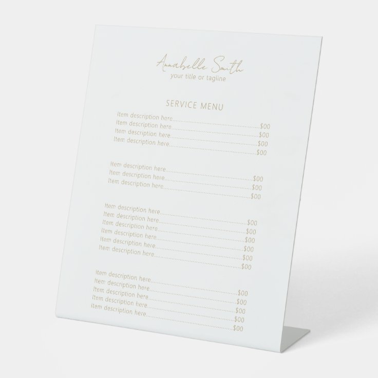 Simple Elegant Minimalist Modern Price List Gold Pedestal Sign | Zazzle