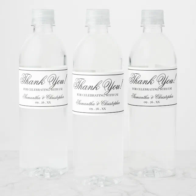 Simple Elegant Minimalist Wedding Thank You Water Bottle Label | Zazzle