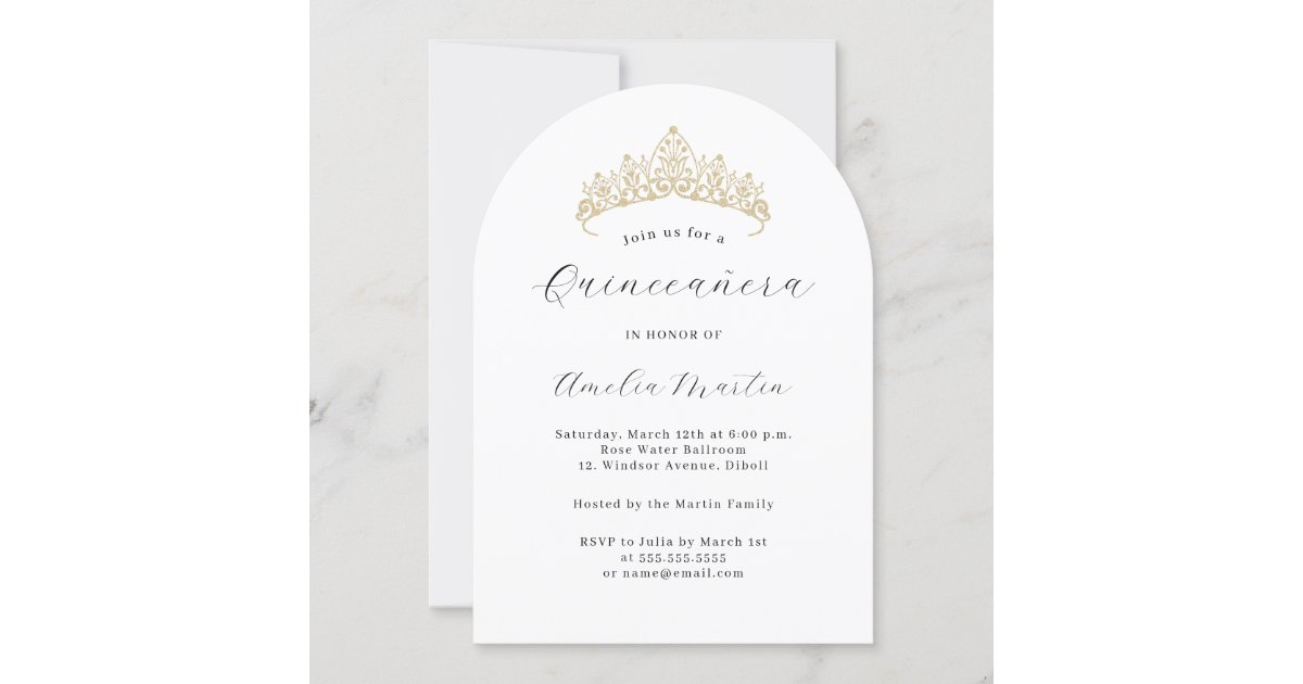 Simple Elegant Modern Arch Tiara Quinceanera Invitation | Zazzle