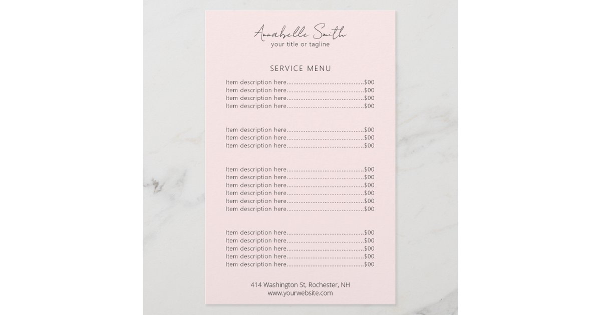 Simple Elegant Modern Blush Pink Price List | Zazzle