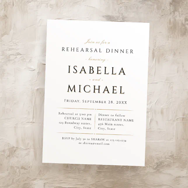Simple Elegant Modern Classy Luxe Rehearsal Dinner Invitation | Zazzle