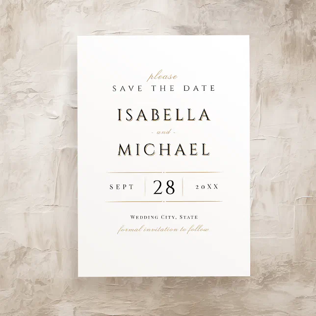 Simple Elegant Modern Classy Luxury Save The Date Invitation | Zazzle