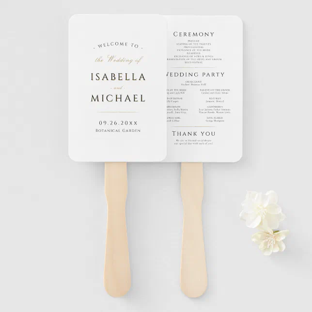 Simple Elegant Modern Classy Wedding Program Hand Fan | Zazzle