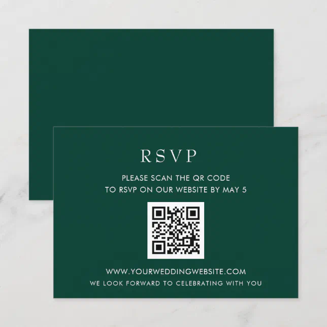 Simple Elegant Modern Emerald Green QR CODE RSVP Card | Zazzle