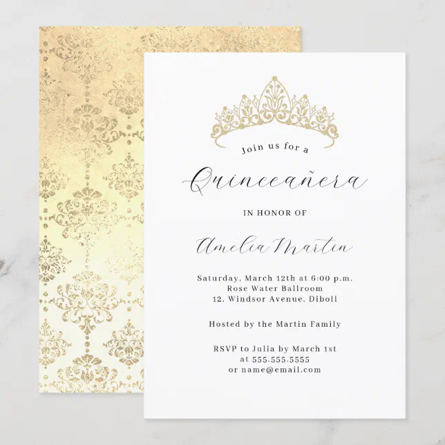 Simple Elegant Modern Gold Tiara Quinceanera Invitation | Zazzle