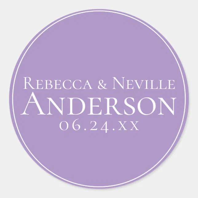Simple Elegant Modern Lavender Text Wedding Classic Round Sticker | Zazzle