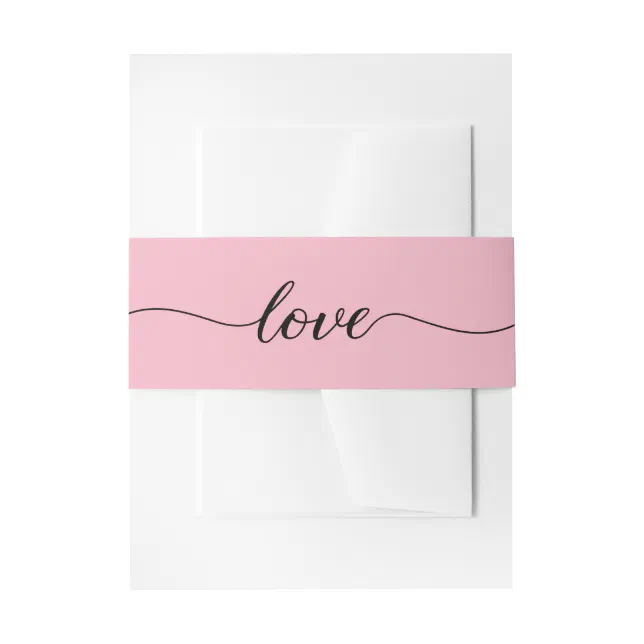 Simple Elegant Modern Love script Wedding Pink Invitation Belly Band ...