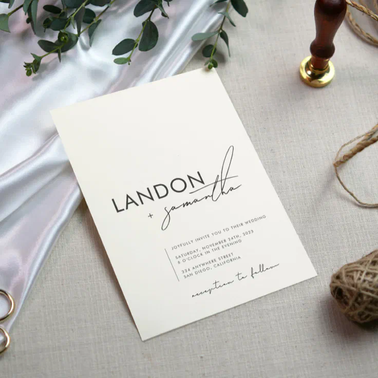 Simple Elegant Modern Minimalist Ivory Wedding Invitation | Zazzle