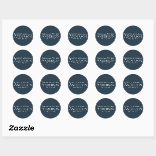 Simple Elegant Modern Navy Blue Text Wedding Classic Round Sticker | Zazzle