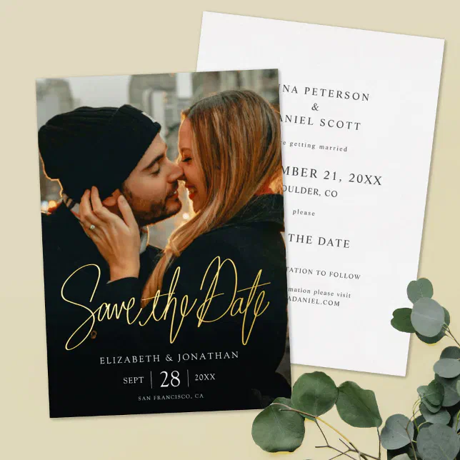 Simple Elegant Modern Photo Save the Date Wedding Foil Invitation | Zazzle