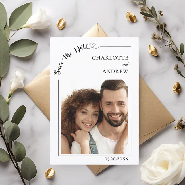 Simple elegant modern photo wedding Save the Date | Zazzle