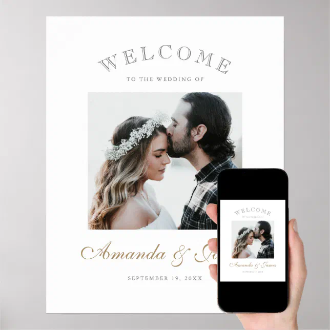 Simple Elegant Modern Photo Wedding Welcome Poster | Zazzle
