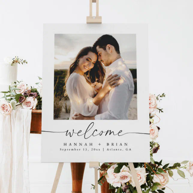 Simple Elegant Modern Photo Wedding Welcome Sign | Zazzle