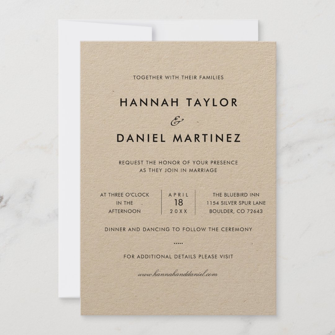 Simple Elegant Modern Rustic Brown Kraft Wedding Invitation | Zazzle