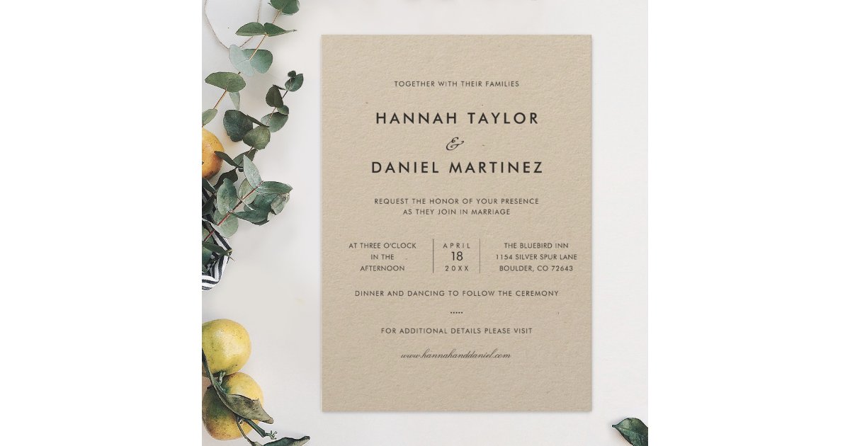 Simple Elegant Modern Rustic Brown Kraft Wedding Invitation | Zazzle