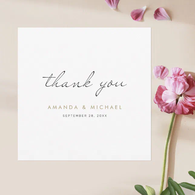 Simple Elegant Modern Script Custom Wedding Thank You Card | Zazzle
