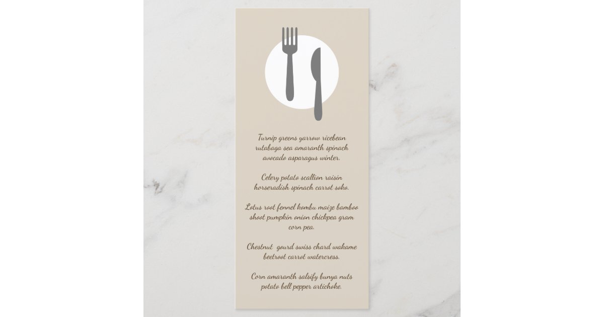 Simple Elegant & Modern Taupe Custom Restaurant Menu | Zazzle