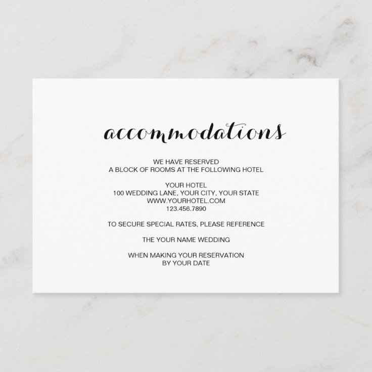 Simple Elegant Modern Wedding Accommodation Card | Zazzle