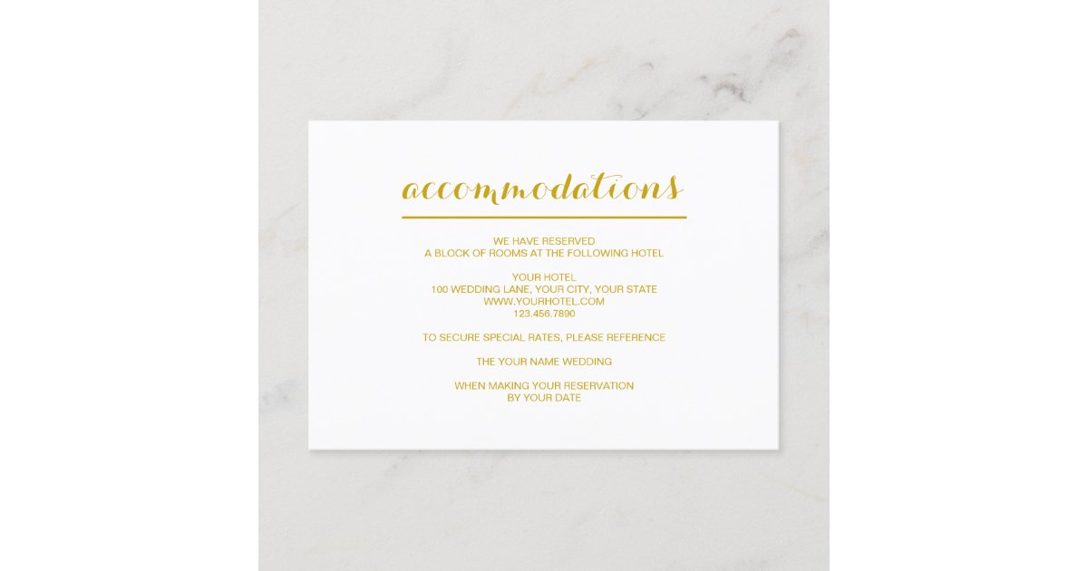 Simple Elegant Modern Wedding Accommodation Card | Zazzle