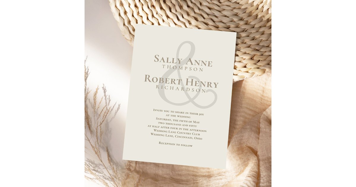 Simple Elegant Modern Wedding Ampersand Script Invitation | Zazzle