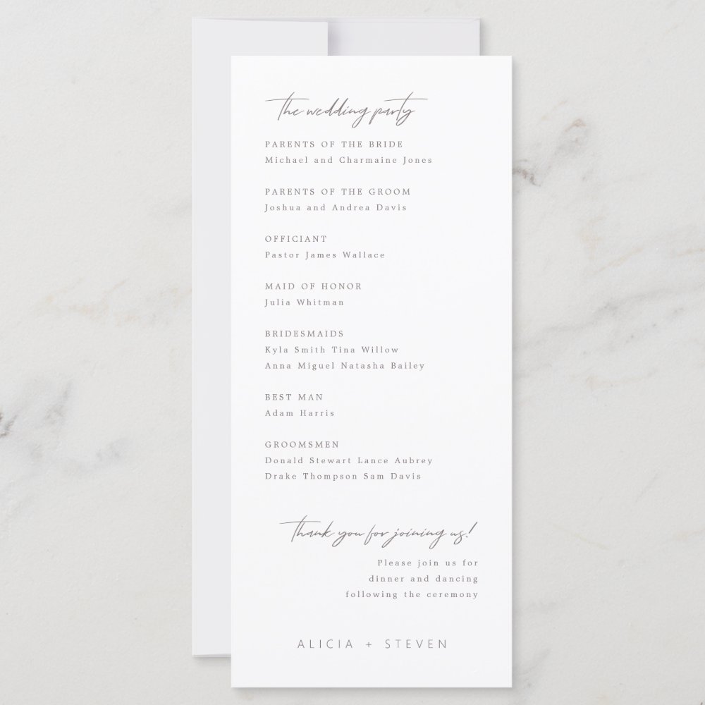 Simple Elegant Modern Wedding Ceremony Program
