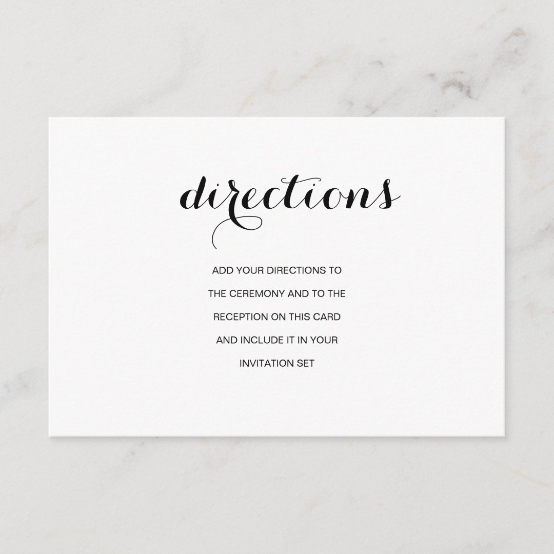 Simple Elegant Modern Wedding Directions Card | Zazzle
