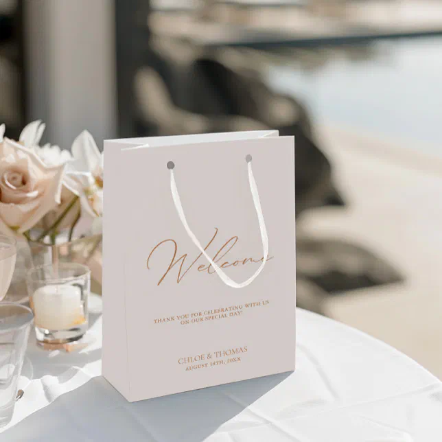 Simple Elegant Modern Wedding Welcome Thank You Medium Gift Bag | Zazzle