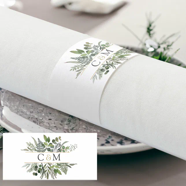 Simple elegant monogram eucalyptus napkins napkin bands | Zazzle