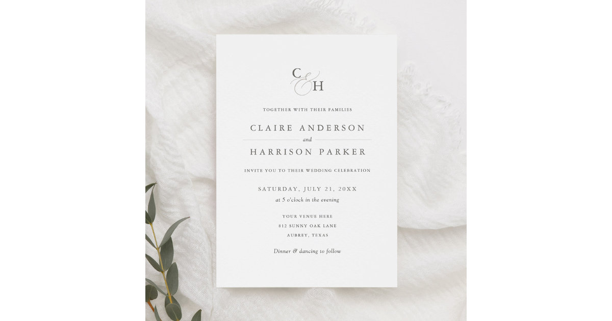 Simple Elegant Monogram Wedding Invitation | Zazzle