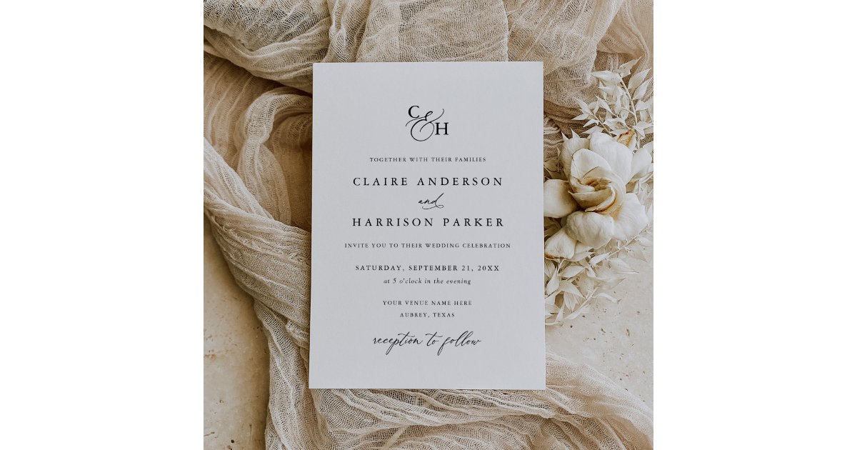 Simple Elegant Monogram Wedding Invitation | Zazzle