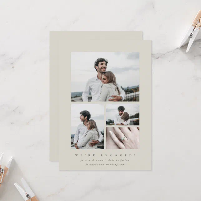 Simple Elegant Multi Photo Engagement Announcement | Zazzle