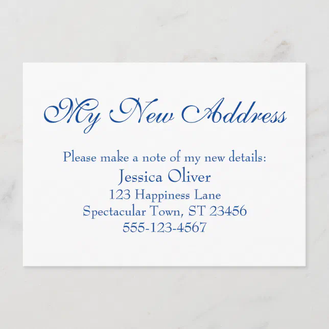 Simple, Elegant My New Address Dark Blue on White Enclosure Card | Zazzle
