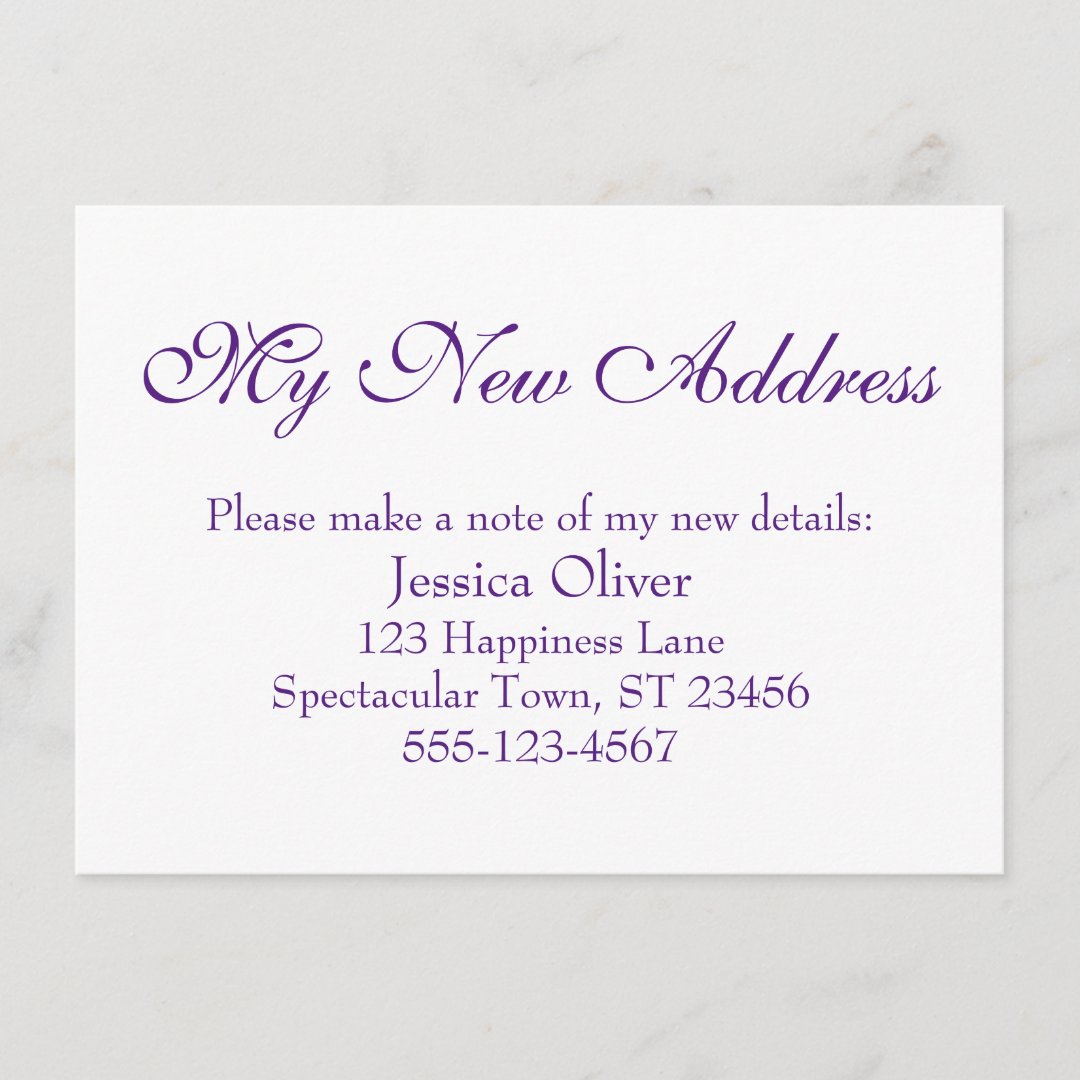 Simple, Elegant My New Address Purple on White Enclosure Card | Zazzle