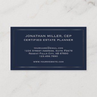 Simple Elegant Navy Blue and Silver Business Card | Zazzle