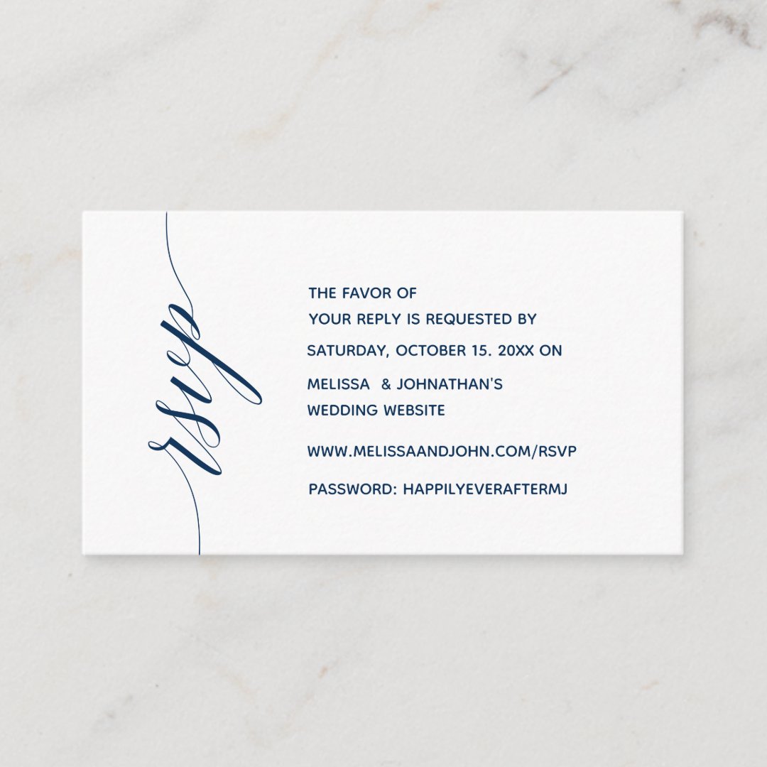 Simple Elegant Navy Blue Calligraphy, Dinner RSVP Enclosure Card | Zazzle
