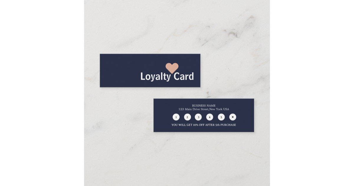 Simple Elegant Navy Blue Heart Loyalty Card | Zazzle