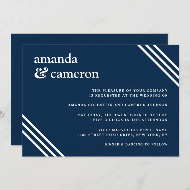 Simple Elegant Navy Blue Wedding Invitation | Zazzle