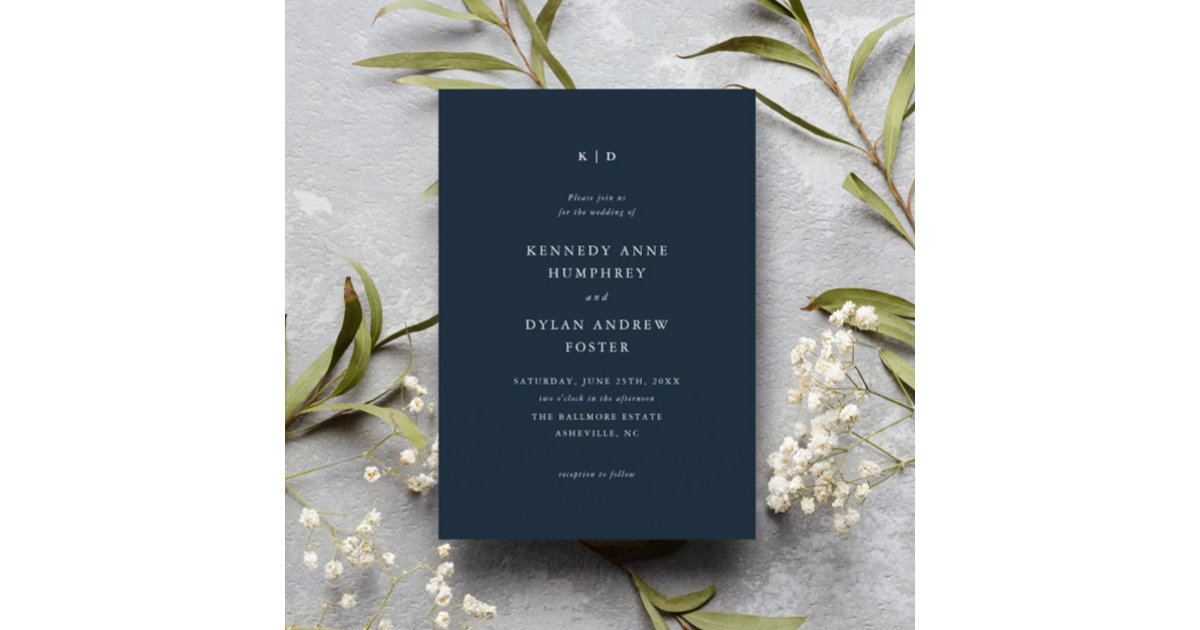 Simple Elegant Navy Blue Wedding Invitation | Zazzle