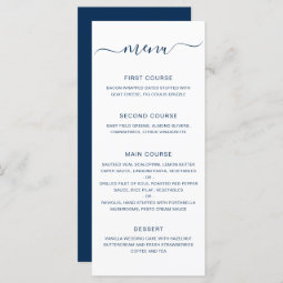 Simple Elegant Navy Blue Wedding Menu | Zazzle