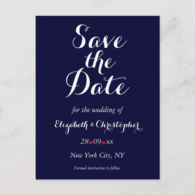 Simple Elegant Navy Blue Wedding Save the Date Postcard | Zazzle