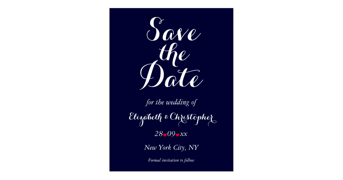 Simple Elegant Navy Blue Wedding Save the Date Postcard | Zazzle.com
