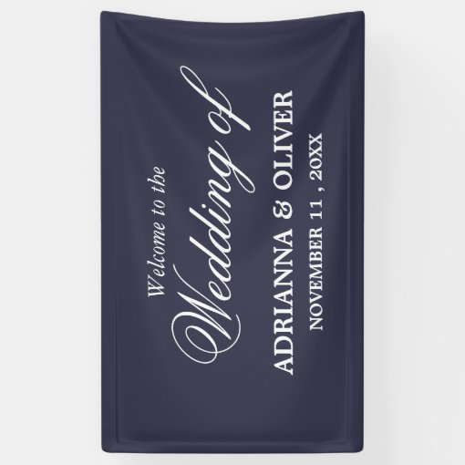 Simple Elegant Navy Blue Welcome Wedding Banner | Zazzle