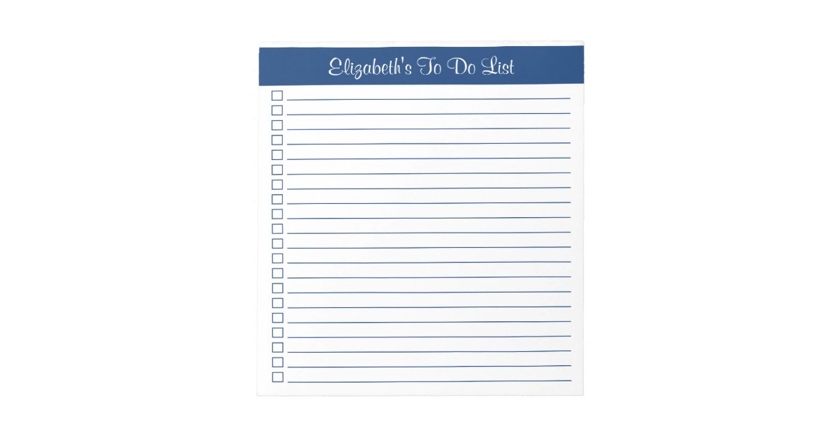 Simple Elegant Navy Lined One Column Checklist Notepad | Zazzle