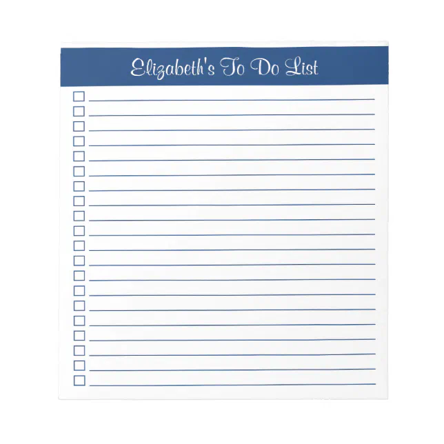 Simple Elegant Navy Lined One Column Checklist Notepad | Zazzle