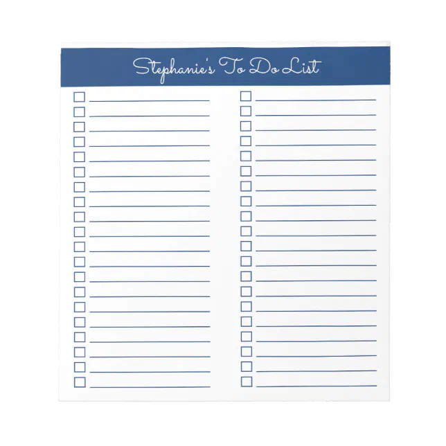 Simple Elegant Navy Lined Two Column Checklist Notepad | Zazzle