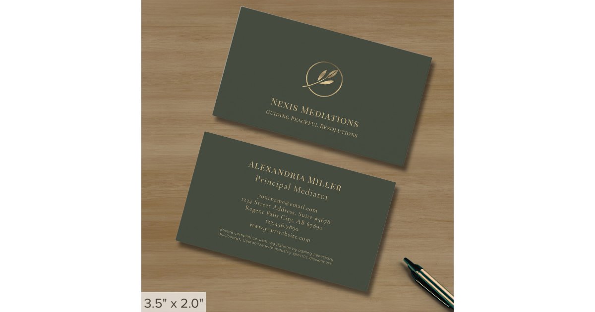 Simple Elegant Olive Green Business Card | Zazzle