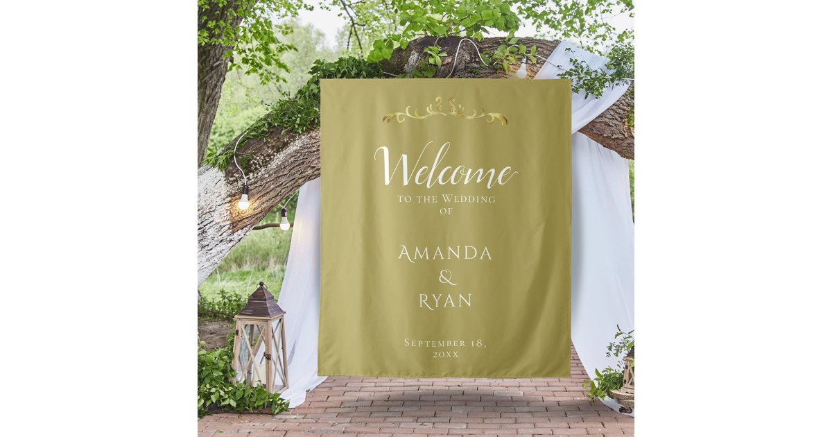 Simple Elegant Ornament Welcome Wedding Backdrop | Zazzle