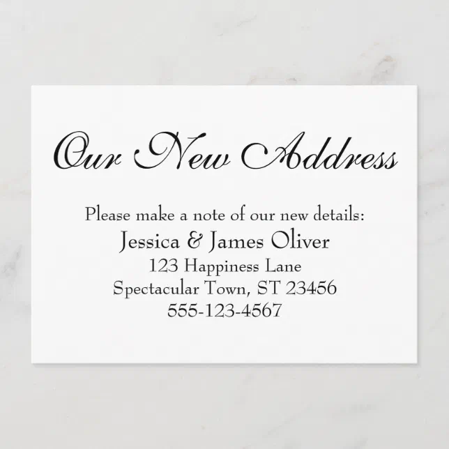 Simple, Elegant Our New Address Black on White Enclosure Card | Zazzle