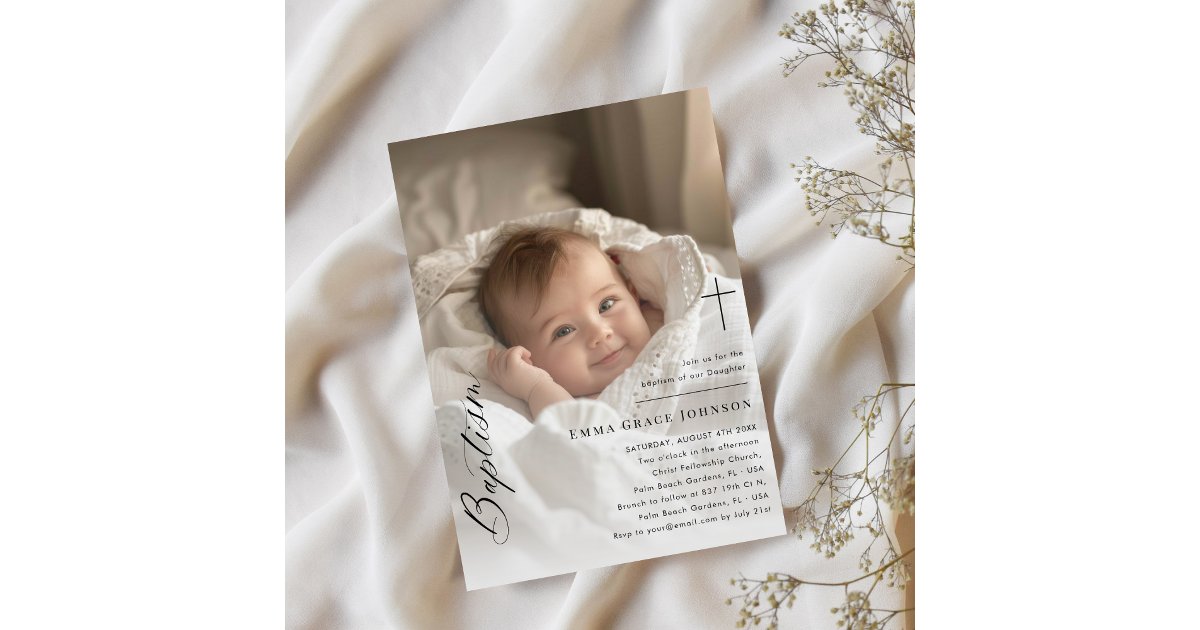 Simple Elegant Overlay Photo Baptism Boy Or Girl I Invitation | Zazzle