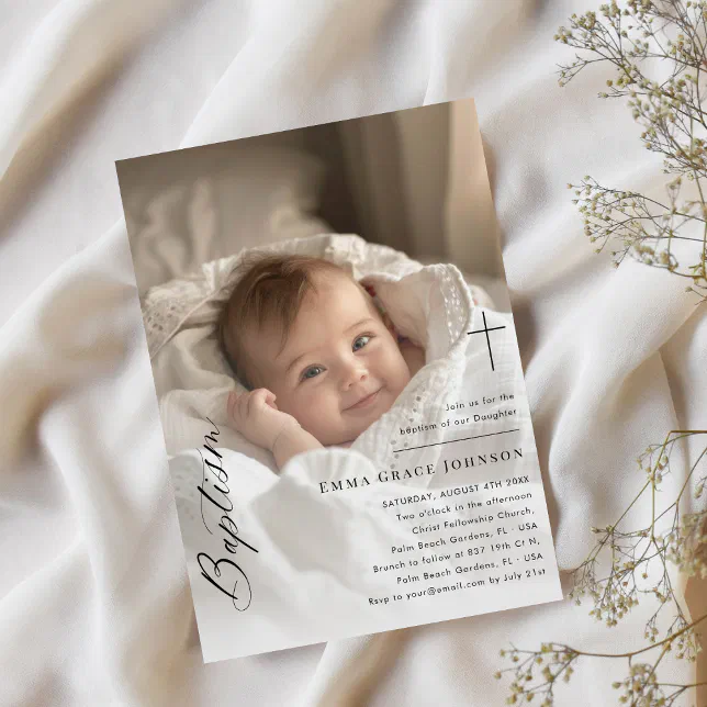 Simple Elegant Overlay Photo Baptism Boy Or Girl I Invitation | Zazzle